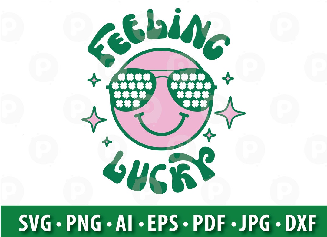 Feeling Lucky SVG, geschrieben in Retro Schrift mit einem Smiley ...