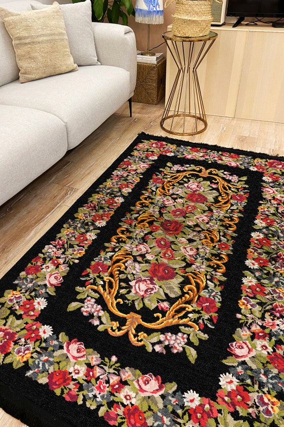 Mini Floral Pattern Cotton Area Rug Colorful Flowers - Etsy