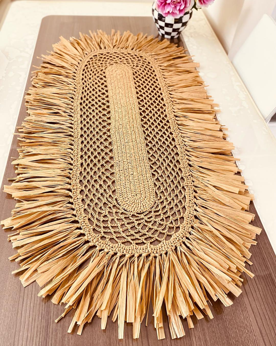 Handmade Raffia Jute Table Runner: Boho Crochet Fringe Centerpiece - Etsy