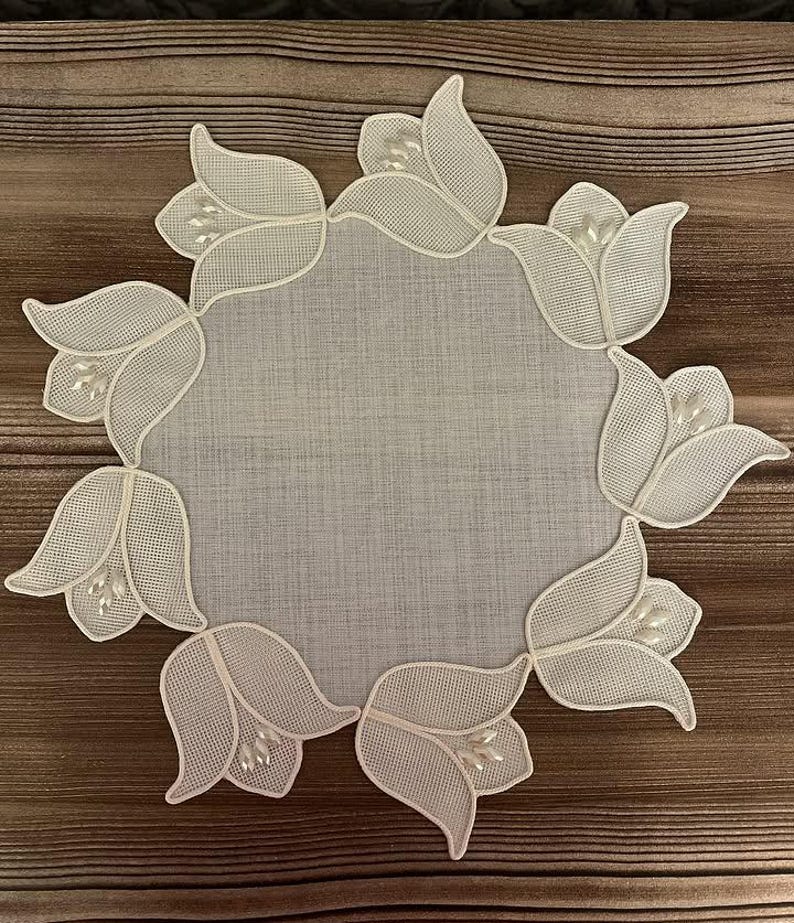 Handmade Tulip Beaded Coasters With Lace- Elegant Floral Drink Mats ...