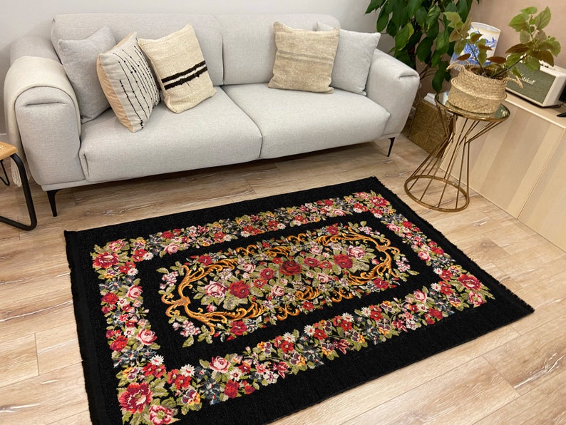 Mini Floral Pattern Cotton Area Rug Colorful Flowers - Etsy