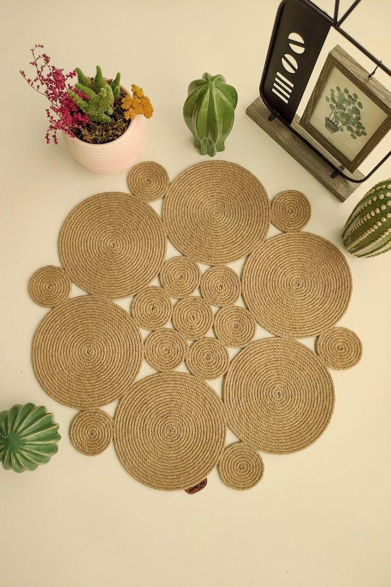 Woven Straw Round Table Runner for Boho Kitchens- Natural Jute Coffee Table Cloth- Handmade ...