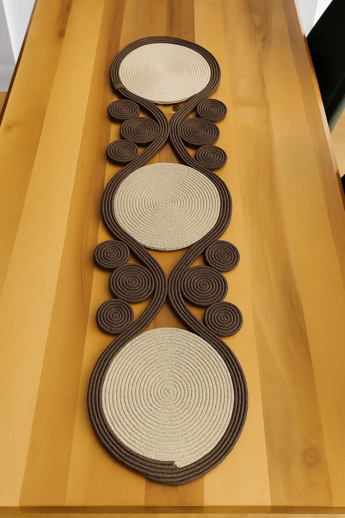 Beige and Brown Spiral Rope Table Runner – Handmade Boho Natural Table ...