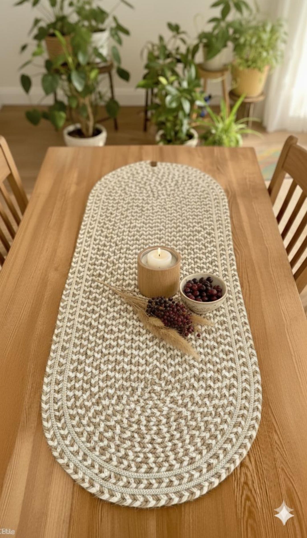 Oval Boho Table Runner - Braided Jute and Cotton Runner - Farmhouse ...