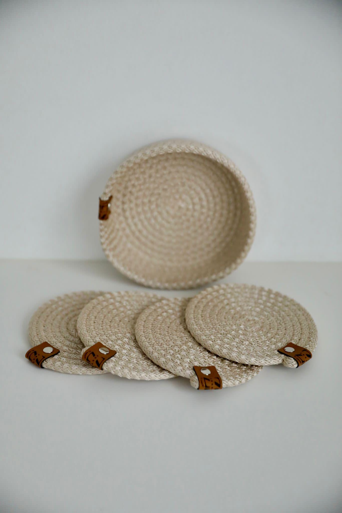 Woven Cotton Coasters With Basket: Colorful Table Decor - Etsy