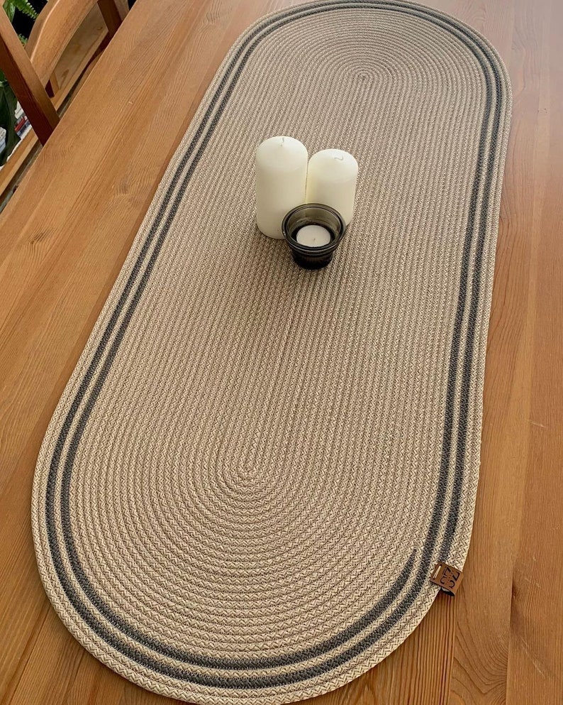 Handwoven Jute Oval Table Runner: Modern Gray Edge Centerpiece - Etsy