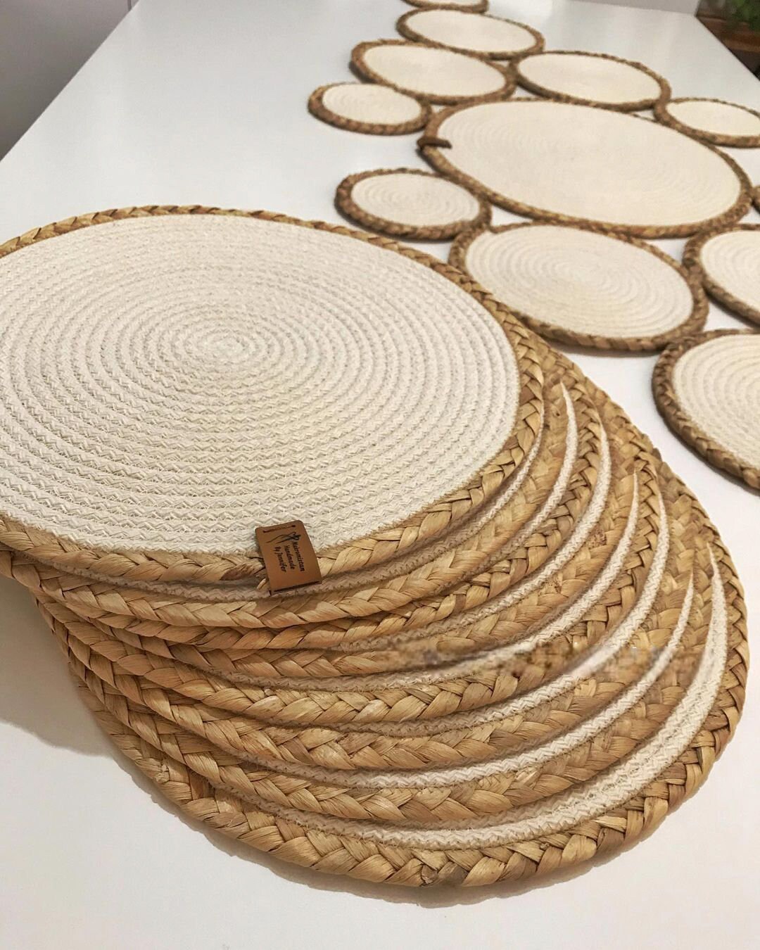 Handmade Round Woven Placemats With Palm Leaf Edge – Natural Straw ...