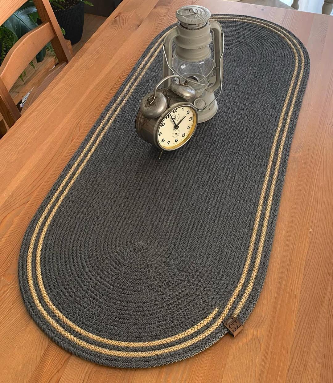 Handwoven Gray Jute Oval Table Runner: Boho Dining Decor - Etsy