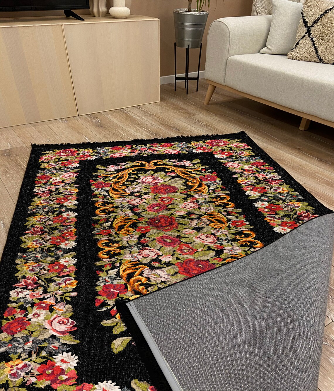 Mini Floral Pattern Cotton Area Rug Colorful Flowers - Etsy