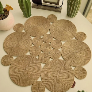 Woven Straw Round Table Runner for Boho Kitchens- Natural Jute Coffee Table Cloth- Handmade ...