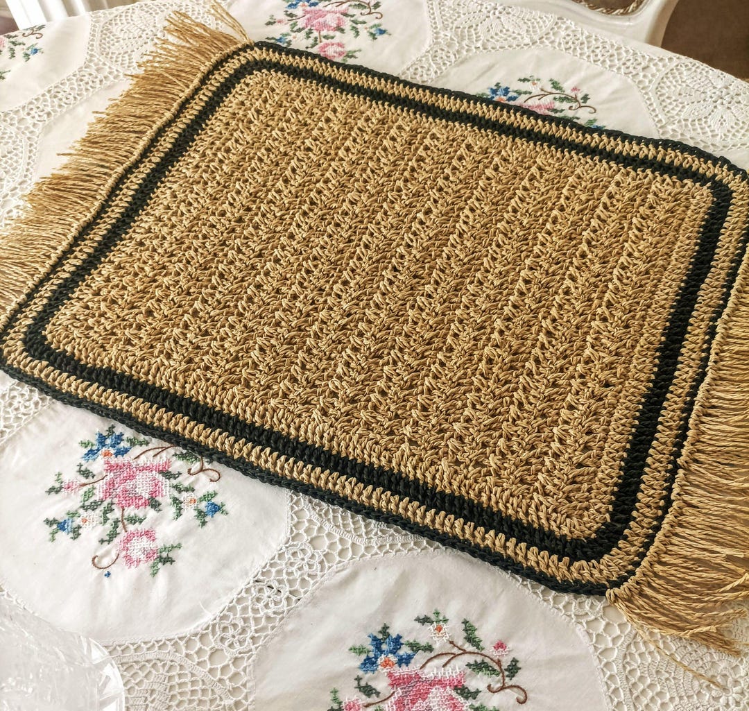 Natural Raffia Straw Rectangle Handmade Placemats With Black Border ...