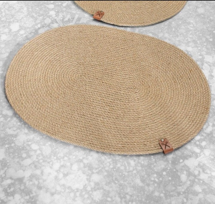 Modern Oval Jute Placemat With a Colorful and Bordered Design, Wicker ...