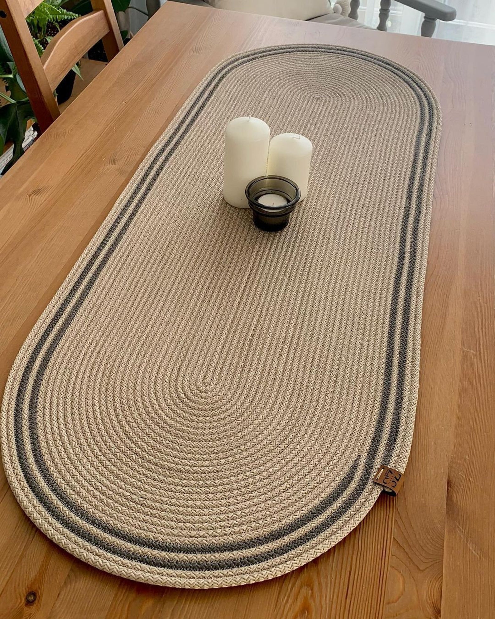 Handwoven Jute Oval Table Runner: Modern Gray Edge Centerpiece - Etsy