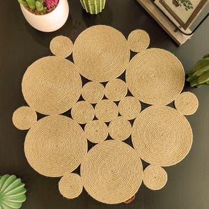 Woven Straw Round Table Runner for Boho Kitchens- Natural Jute Coffee Table Cloth- Handmade ...