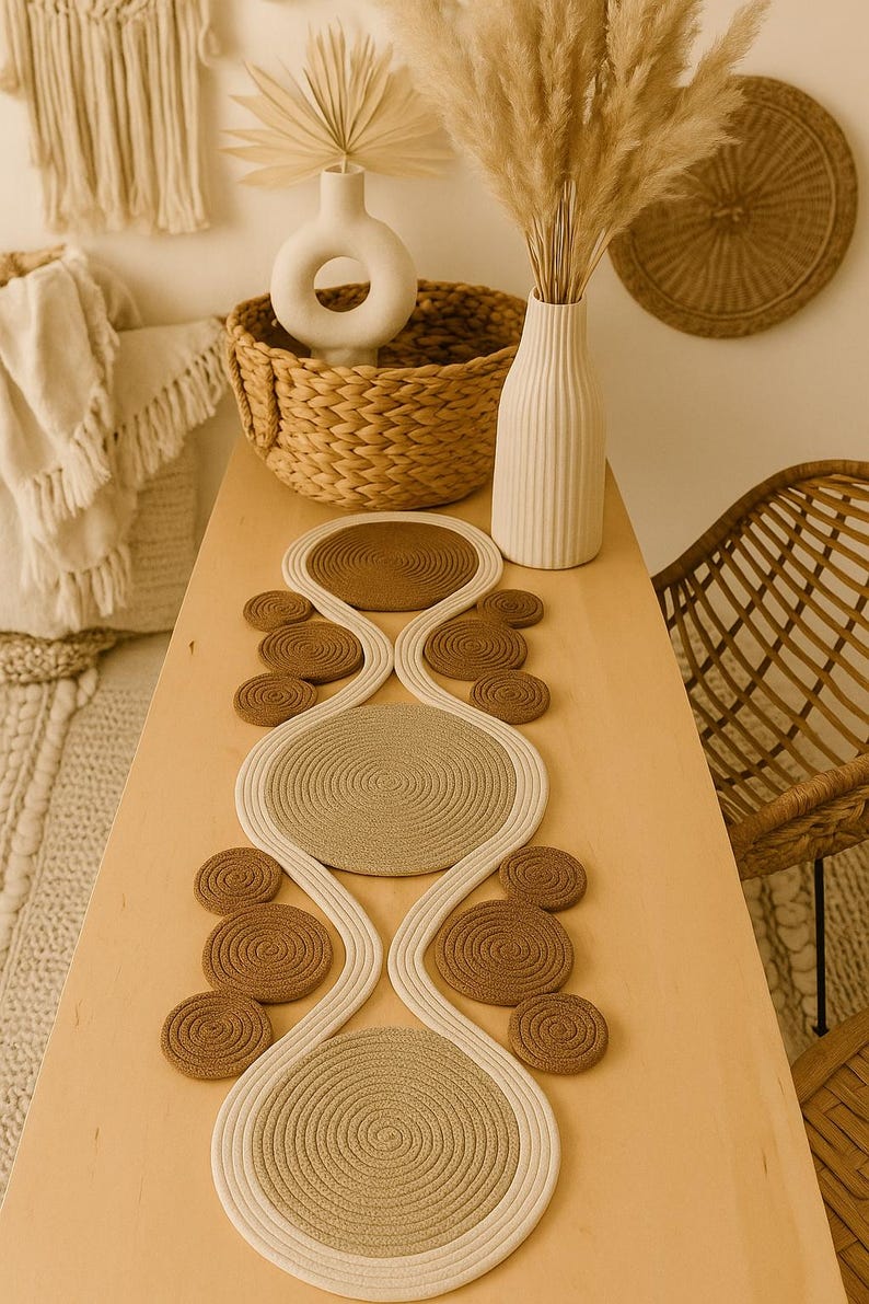 Handmade Spiral Rope Table Runner: Organic Cotton Boho Decor - Etsy