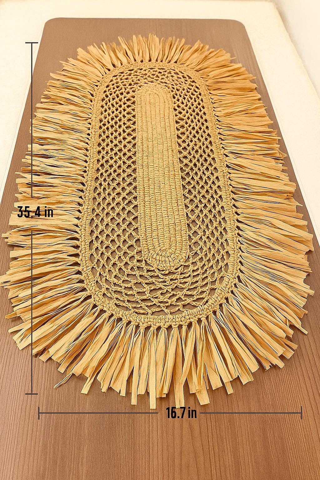 Handmade Raffia Jute Table Runner: Boho Crochet Fringe Centerpiece - Etsy