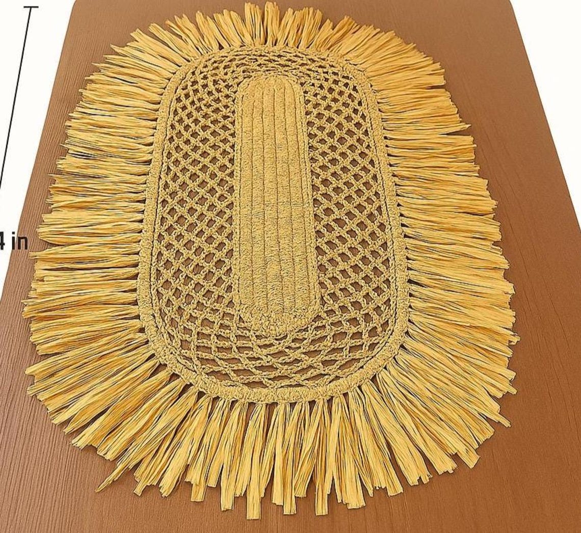 Handmade Raffia Jute Table Runner: Boho Crochet Fringe Centerpiece - Etsy