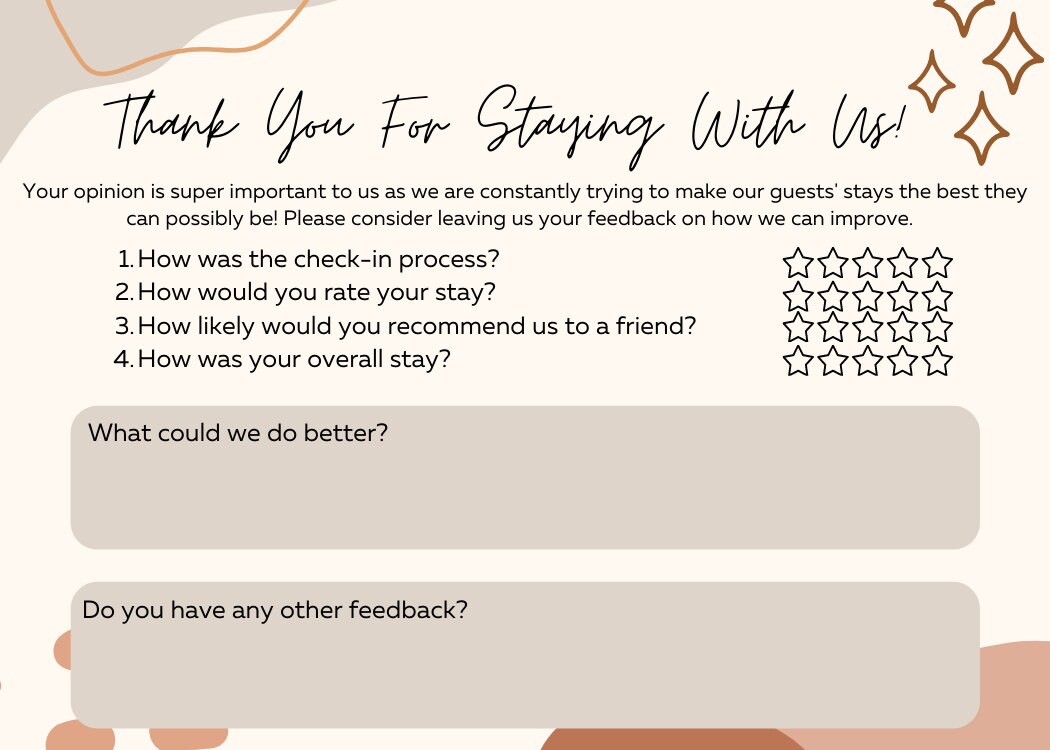 Guest Feedback Request Form Comment Card Canva Template, Airbnb ...