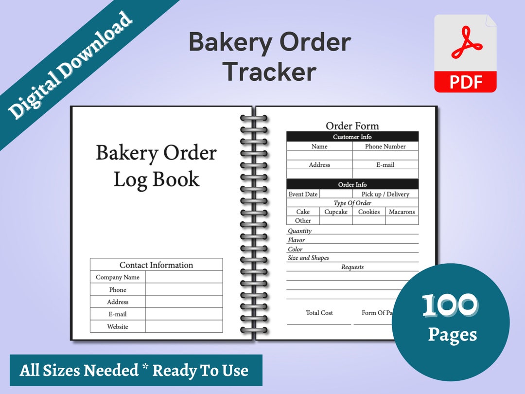 Bakery Order Tracker Printable Bakery Business Forms Cake Order Form ...
