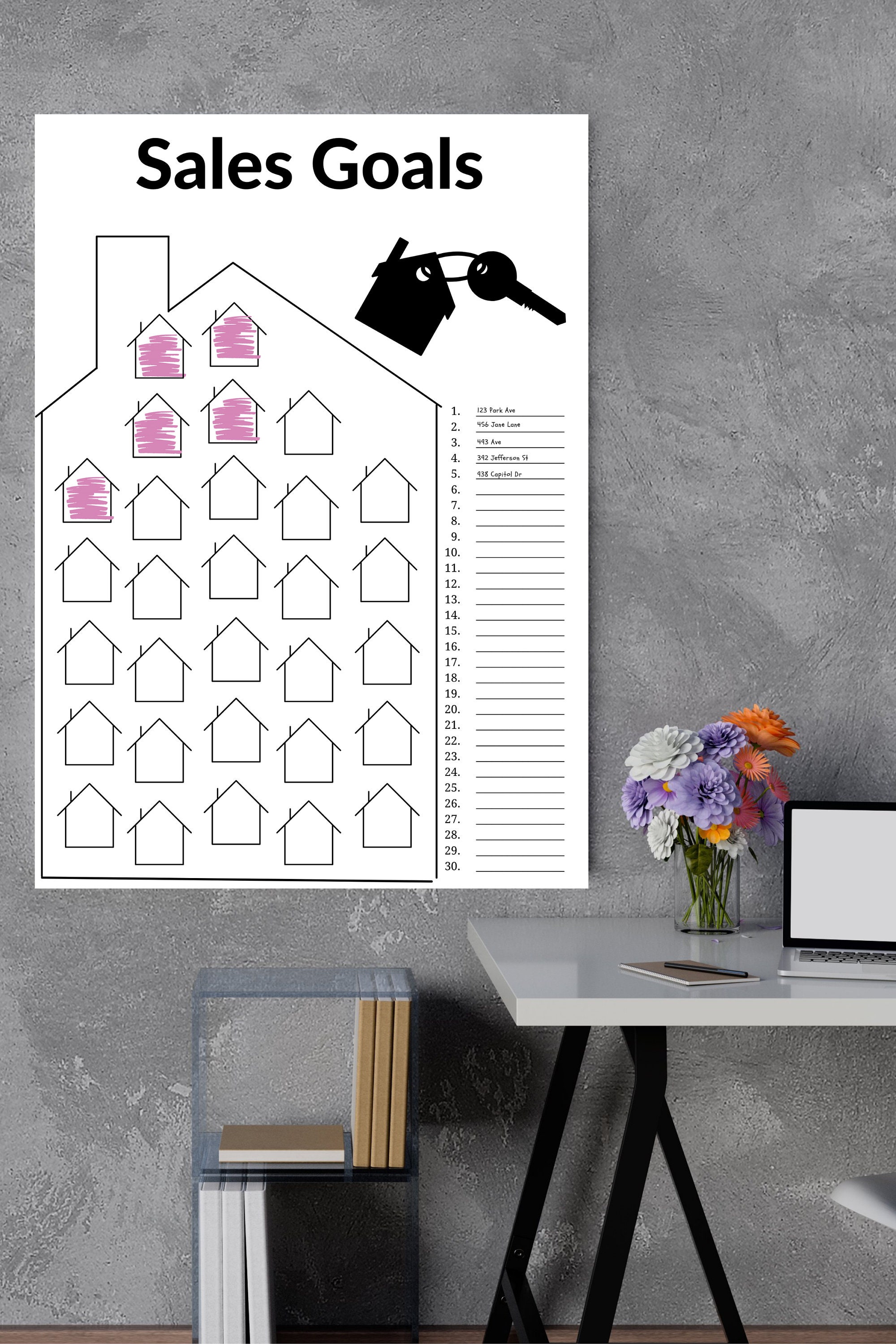 Real Estate Goal Board (30 Homes) Goal Sheet Realtor Sales Houses ...