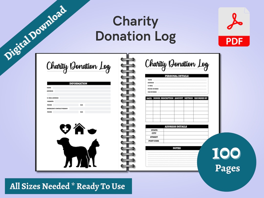 Charity Donation Log Donation Log, Donations Tracker Printable Tithe ...