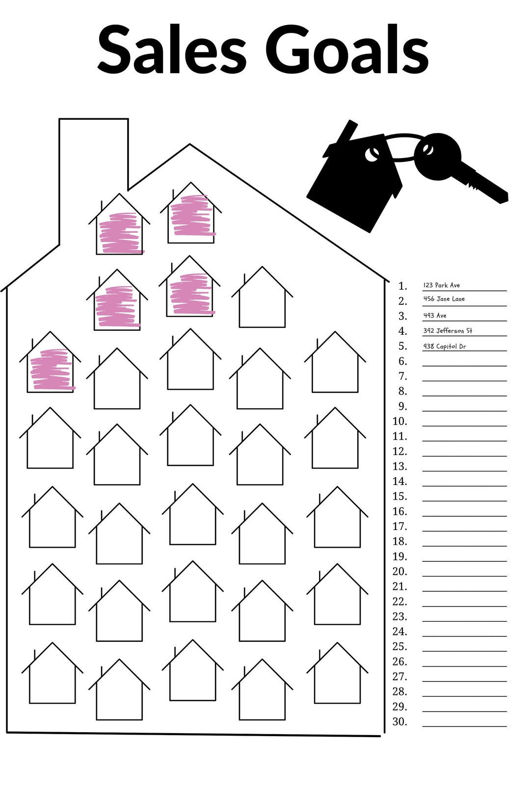 Real Estate Goal Board (30 Homes) Goal Sheet Realtor Sales Houses ...