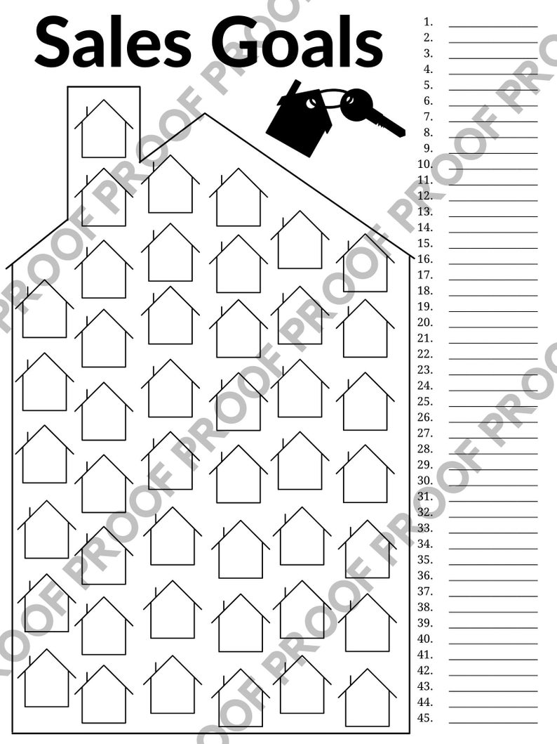 Real Estate Goal Board (45 Homes) Goal Sheet Realtor Sales Houses ...