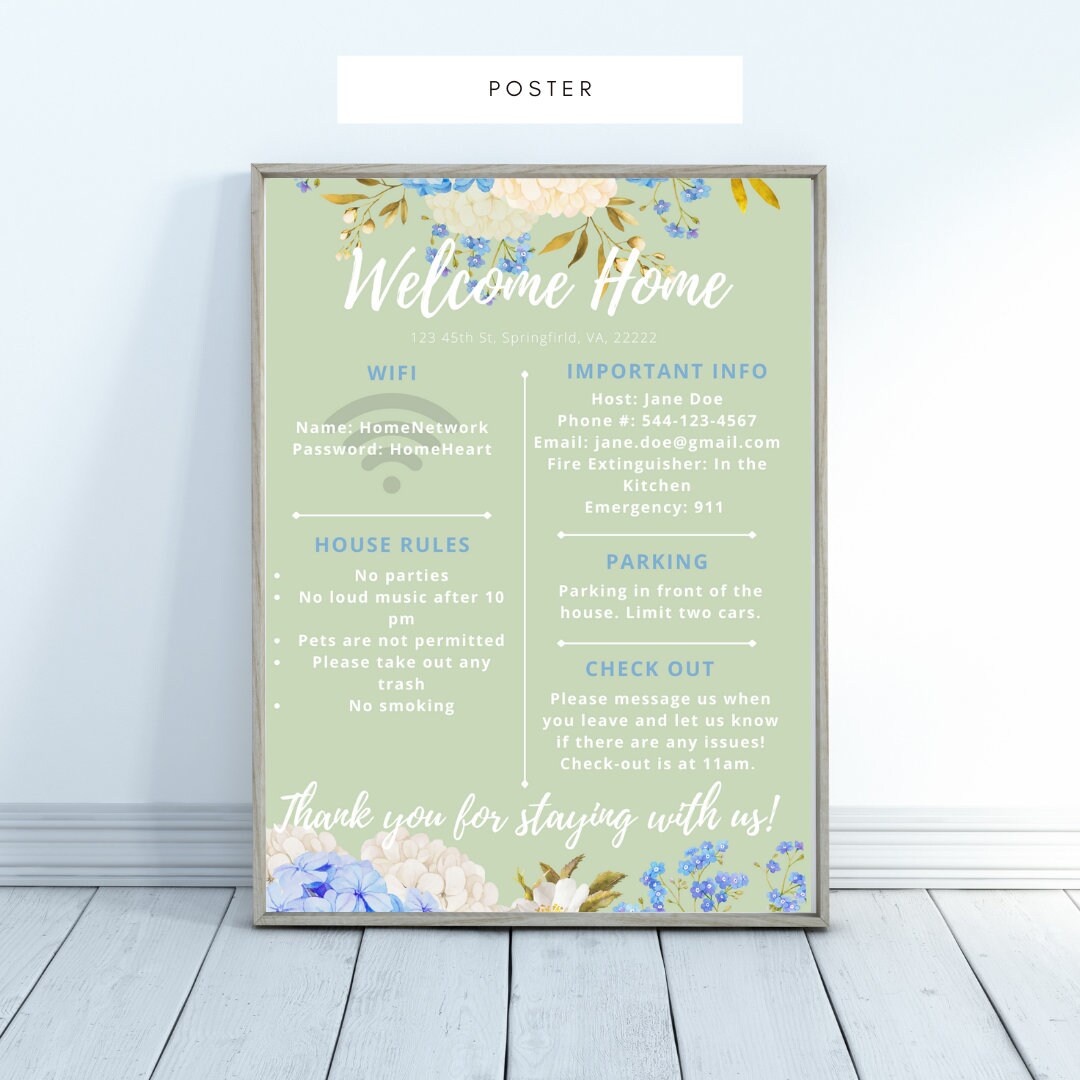 Airbnb Welcome Poster Canva Template Sign Airbnb Poster Editable Host ...