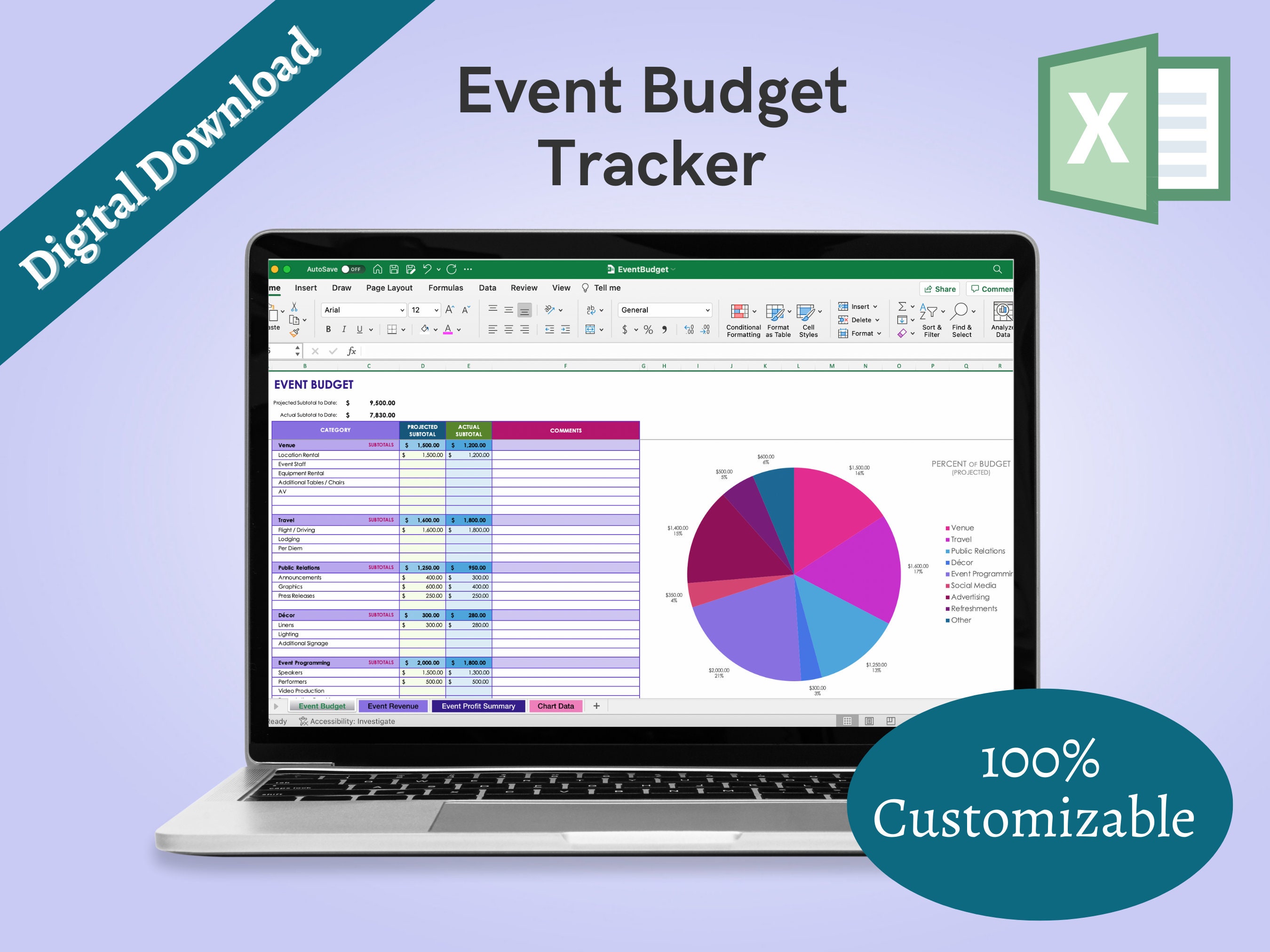Event Budget Tracker Excel Spreadsheet Small Business Event Planner Wedding Budget Tracker Event ...