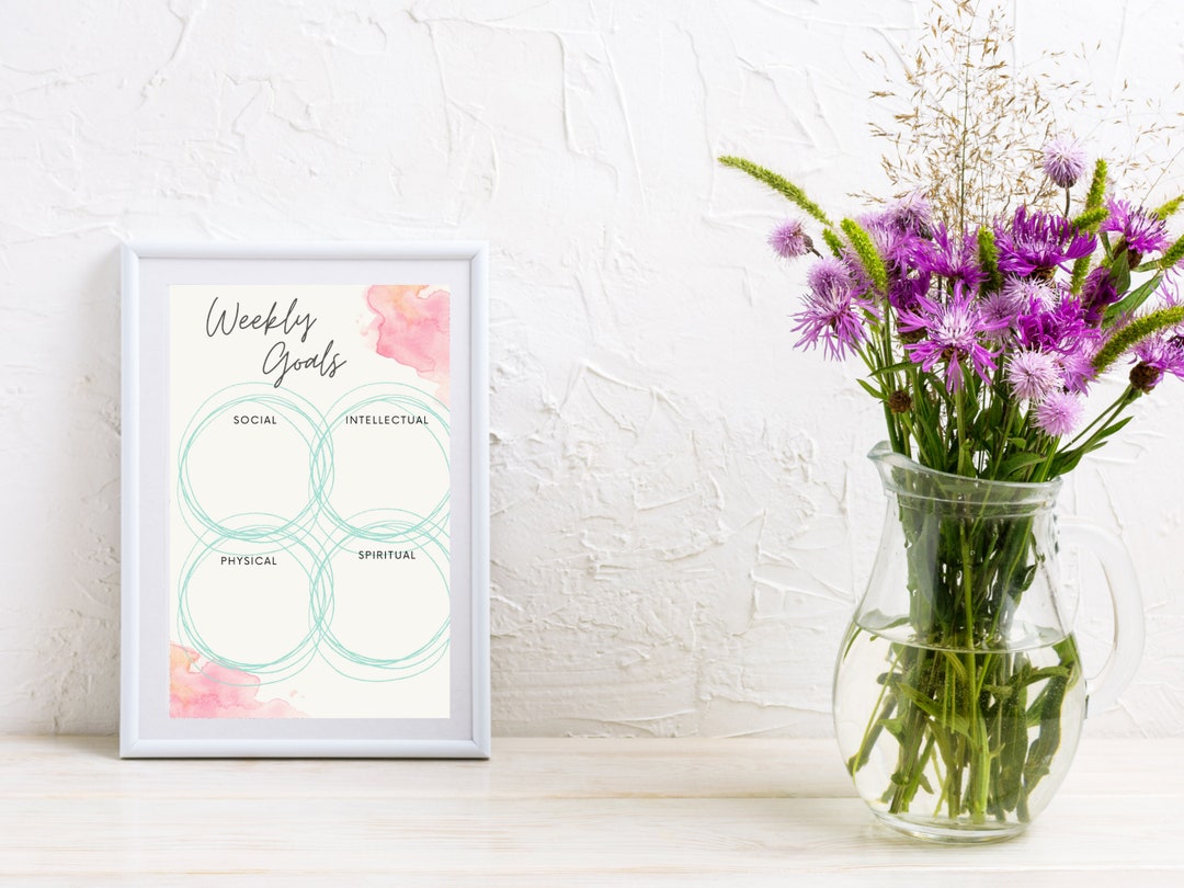 Four Goals Printable Floral Planner Page Goal Prints Spiritual Physical ...