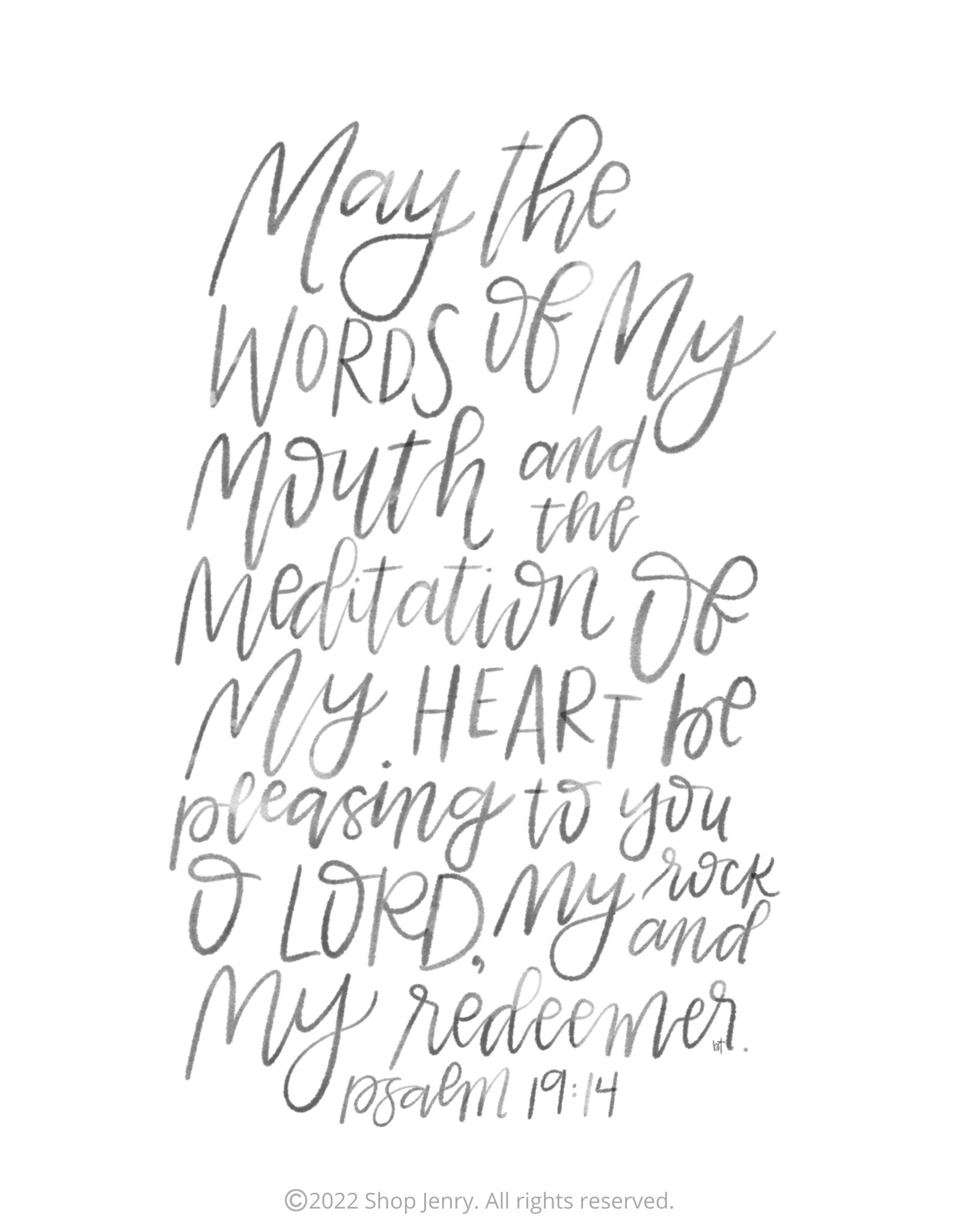 Psalm 19:14 Hand-lettered Instant Download Printable Art - Etsy