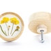6 Cm/2.36 WHITE FLOWERS KNOB Oak Wood With Epoxy Resin, Flower Dresser Knob, Modern Design ...