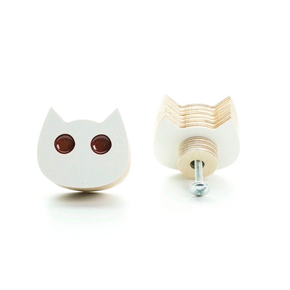 DRAWER KNOB Kitty Cat Copper Eyes Plywood With Epoxy Resin, Dresser ...