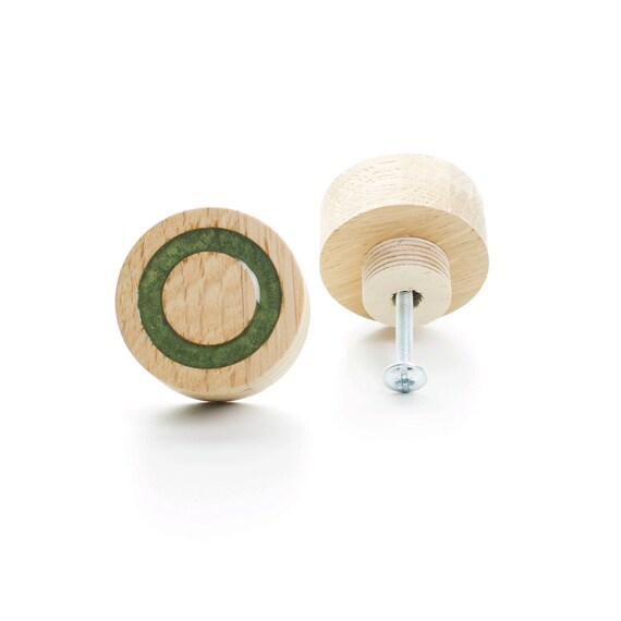 DRAWER KNOB Shiny Green Oak Wood With Epoxy Resin Round - Etsy