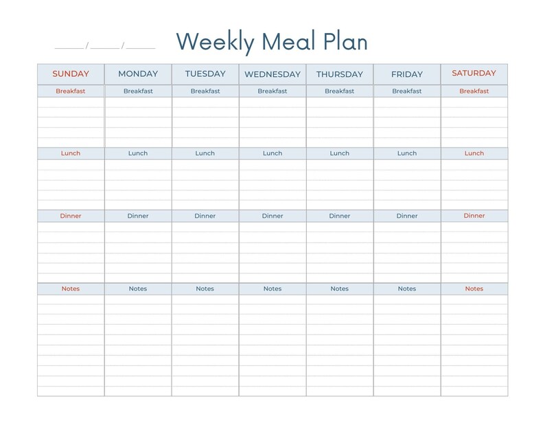 Weekly Meal Planner Printable - Etsy