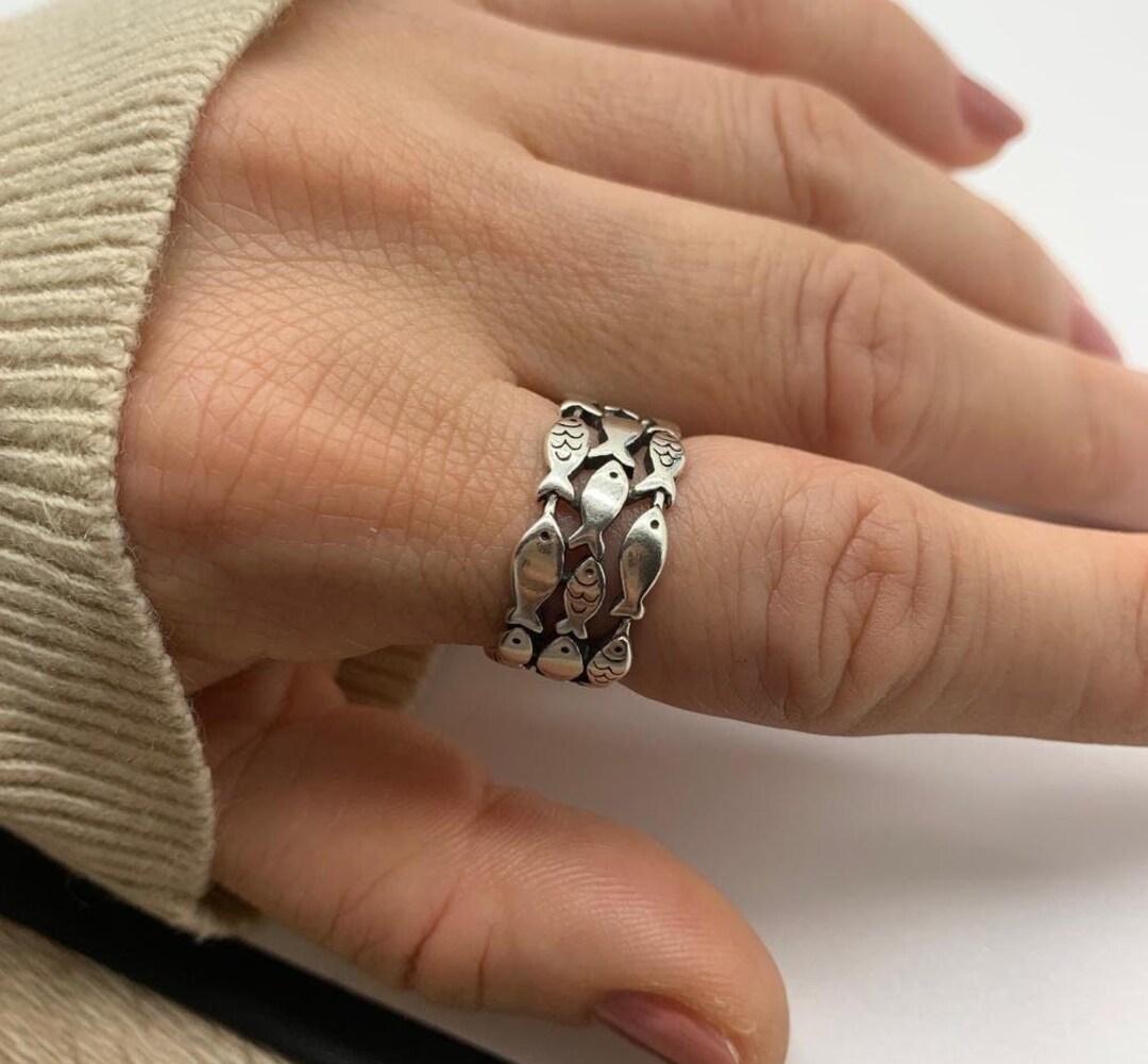 Silver Fish Ring-swimming Ring-sea Ocean Ring-open Adjustable Animal ...