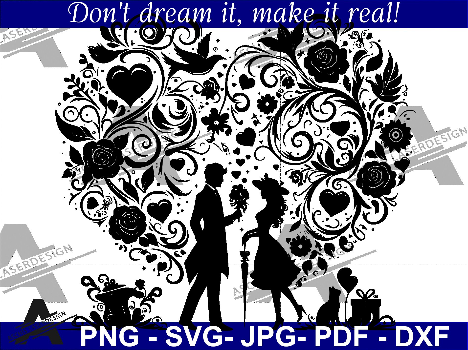 Romantic Paper Cut Silhouette for Valentine's Day & Love Dxf, Svg, Png ...