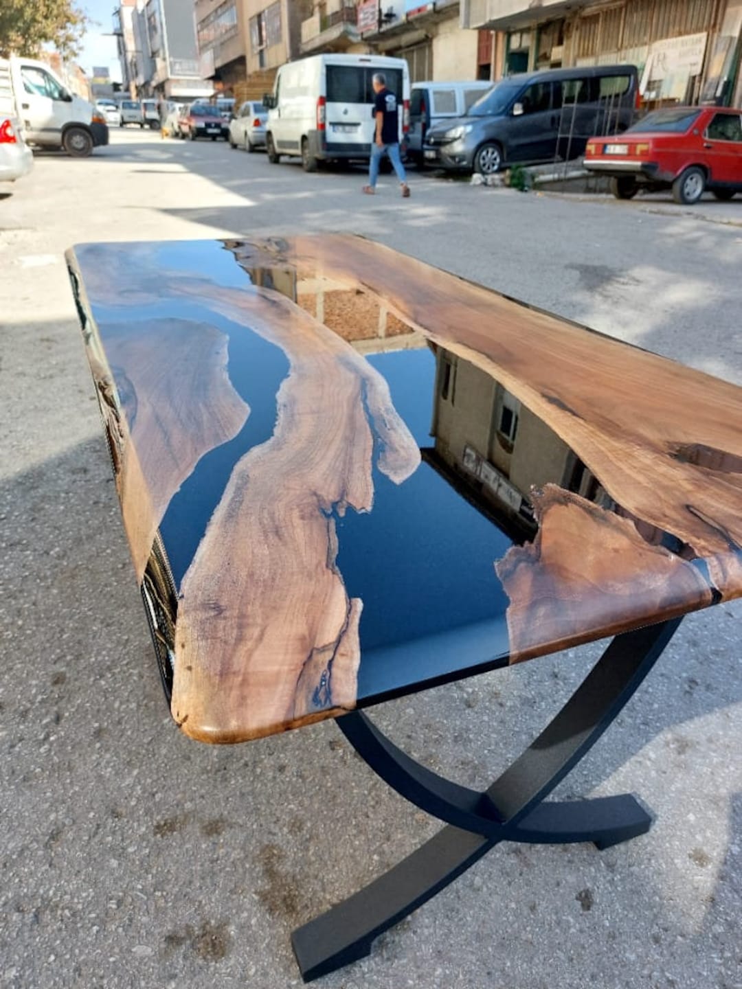 Custom Order 75"×36" Walnut Black Epoxy Dining Table for Kelly - Etsy