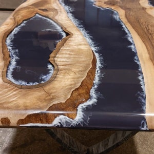 Custom Dark Blue Epoxy Resin River Table, Solid Walnut Wood Dining ...