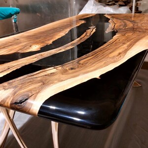 Ready to Shipping, 90"x42" Custom Epoxy Resin Black Table With Handmade Bevvelled Edges, Solid ...
