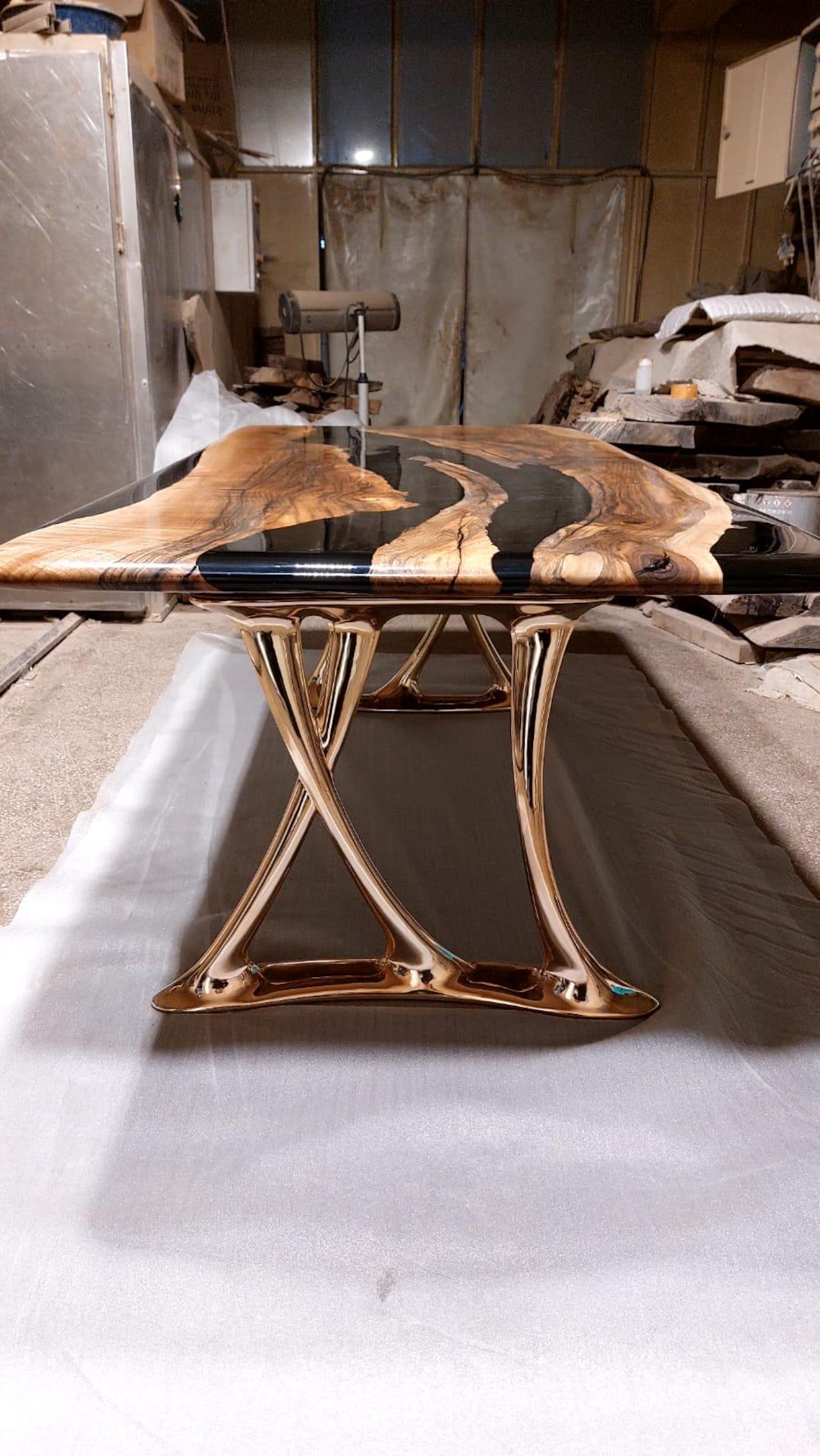 Custom Epoxy Resin River Table With Bone Legs, Solid Walnut Wood Dining Table, Handmade Black ...