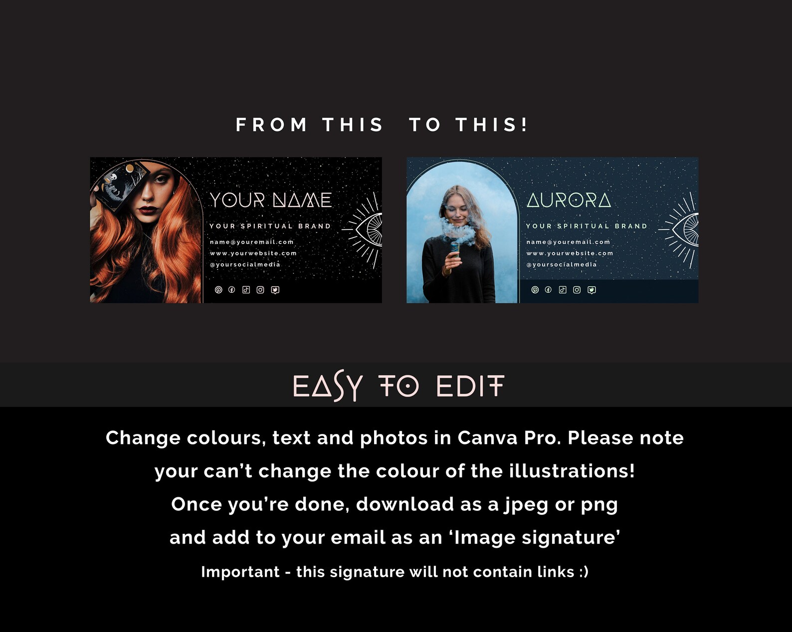 Dark Mystical Email Signature - Email Signature Template - Black Email ...