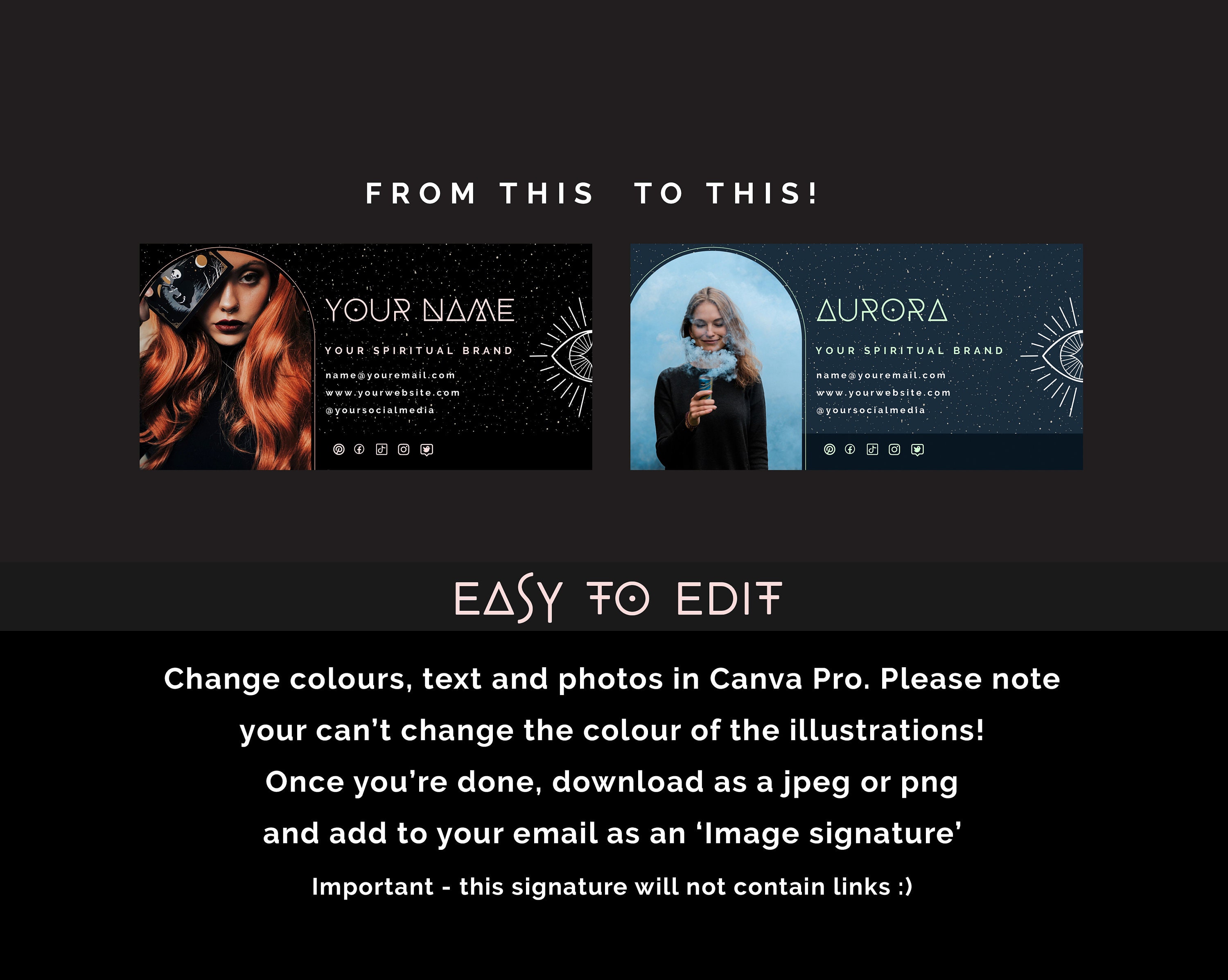 Dark Mystical Email Signature - Email Signature Template - Black Email ...