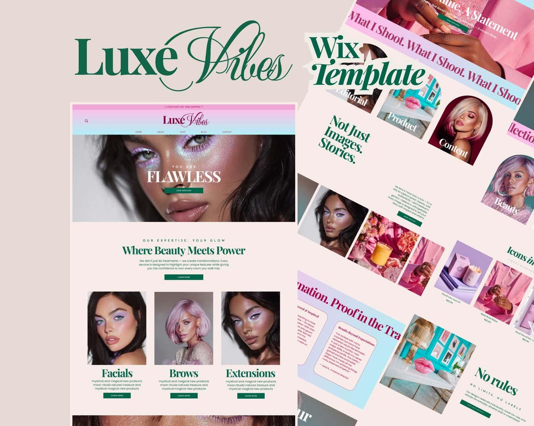 Luxe Editorial Wix Website Template, Social Media, Beauty, Fashion - Etsy