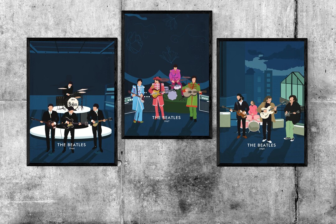 The Beatles 3-poster Set - A3 & A4 Prints - Minimalist Beatles Poster ...