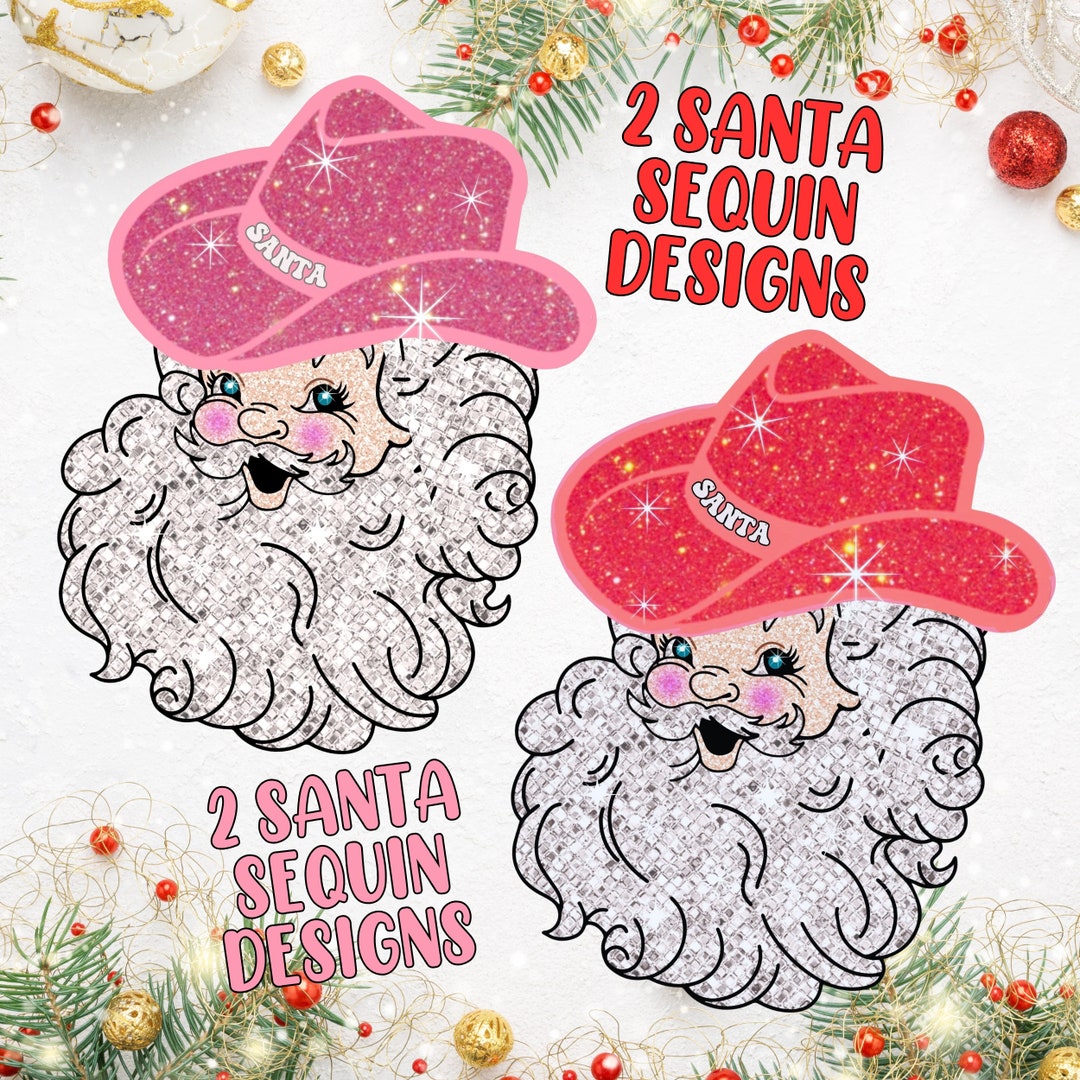 Santa PNG, 2 Santas, Sequin Santa Bundle, Pink and Red Sequin, Glitter ...