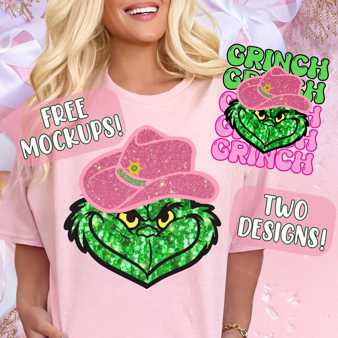 Grinch Cara Preppy PNG Grinch Rosa Verde Brillo Navidad Grinch Png ...