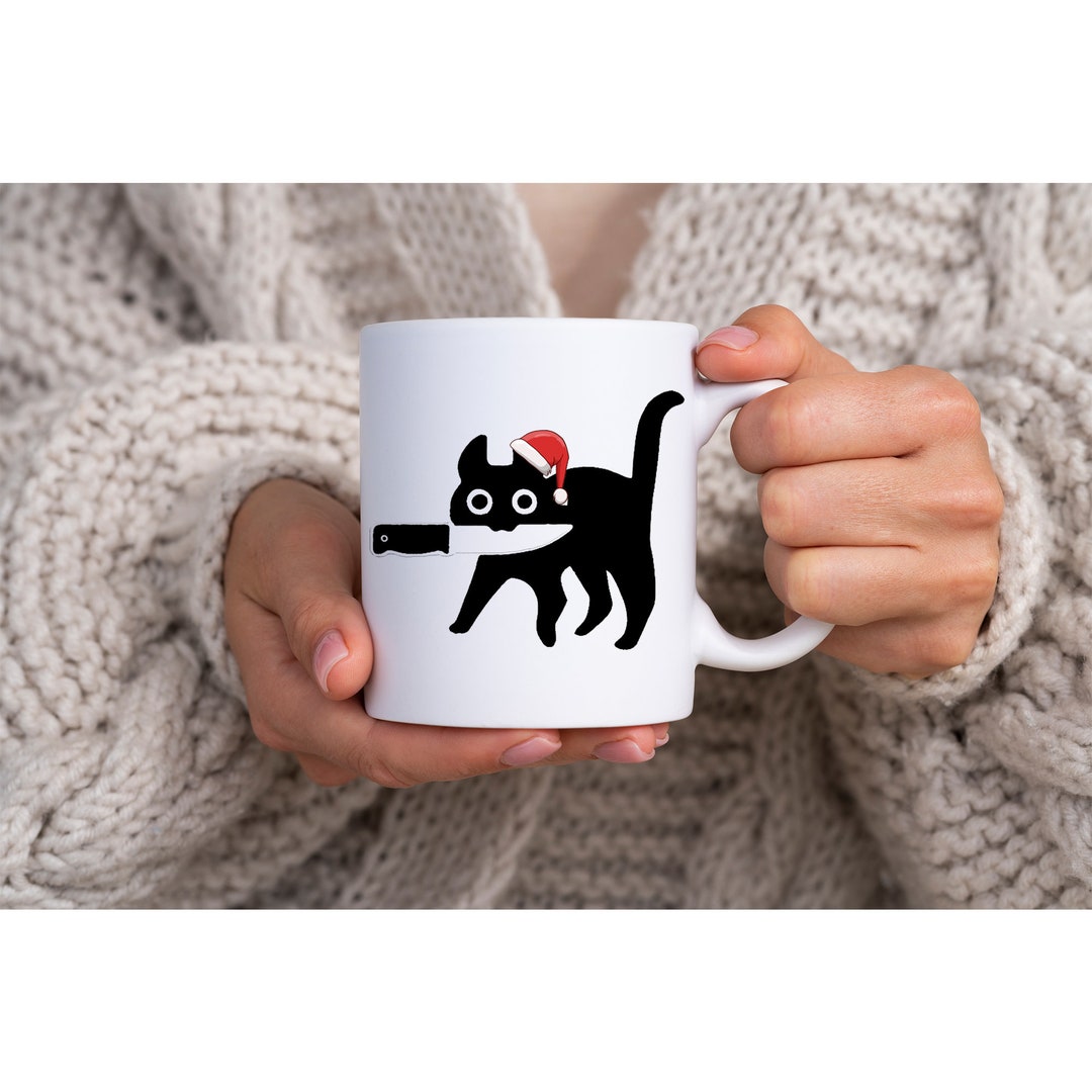 Funny Black Cat Mug, Murder Knife Cat Mug, Knifecat Christmas Gift ...
