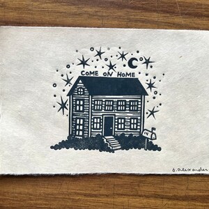Come on Home Linocut Print 4”x6” - Etsy