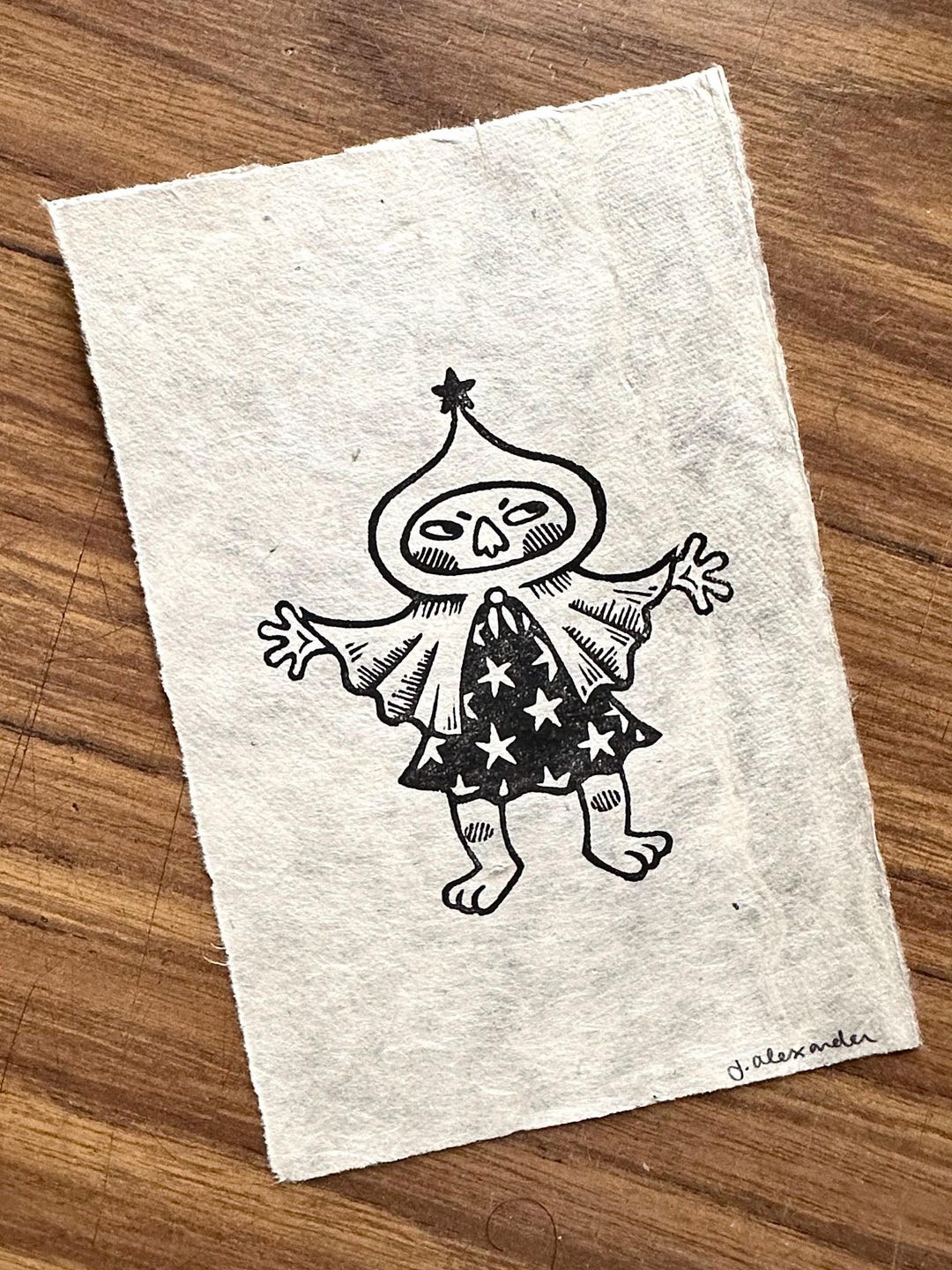 Tiny Wizard Linocut Print 4x6 - Etsy